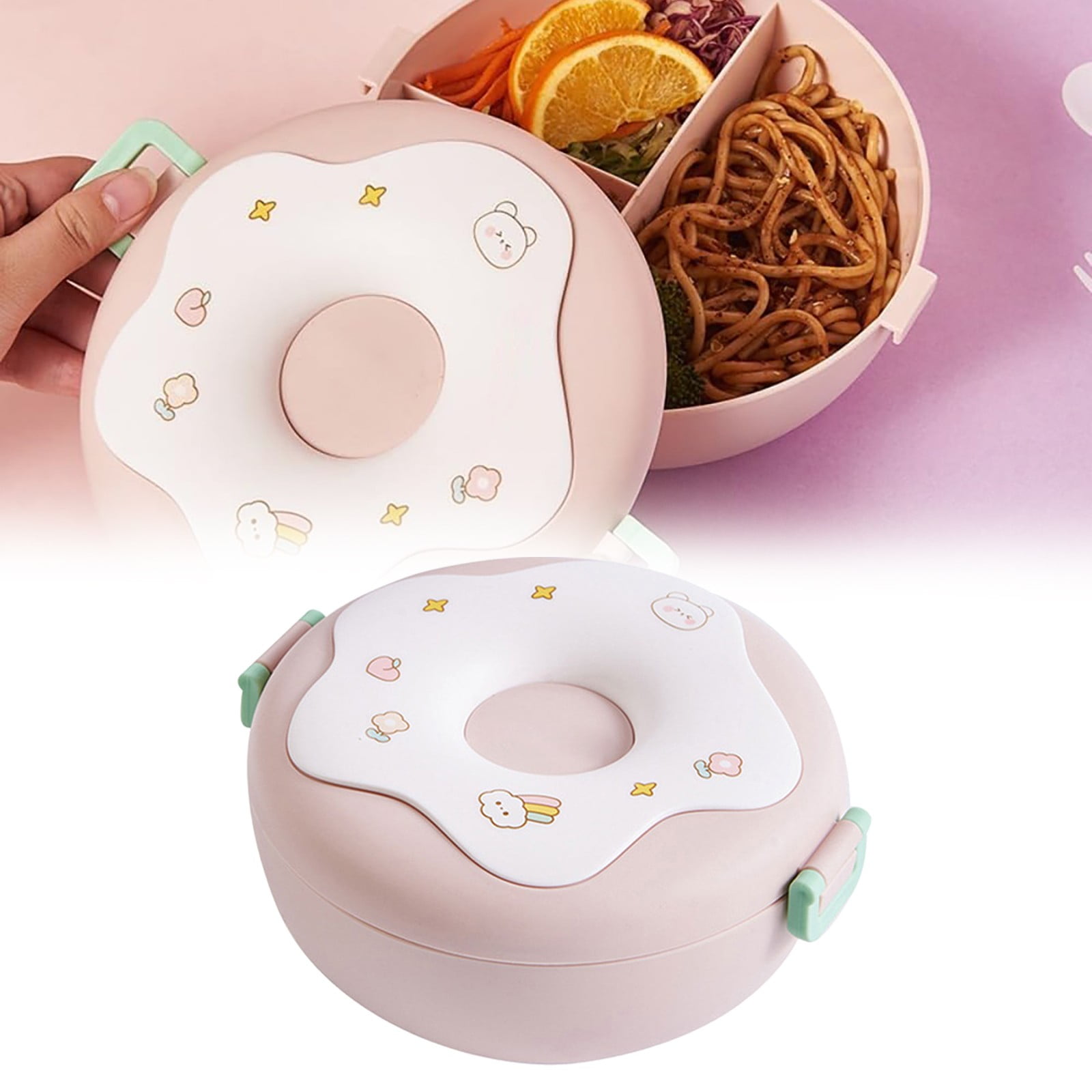 Donut Lunch Box, Round Shaped Lunch Box Food Storage Box Cute Cartoon ...