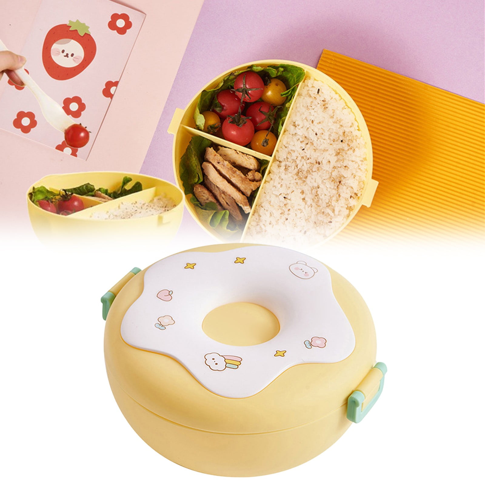 Donut Lunch Box, Round Shaped Lunch Box Food Storage Box Cute Cartoon ...