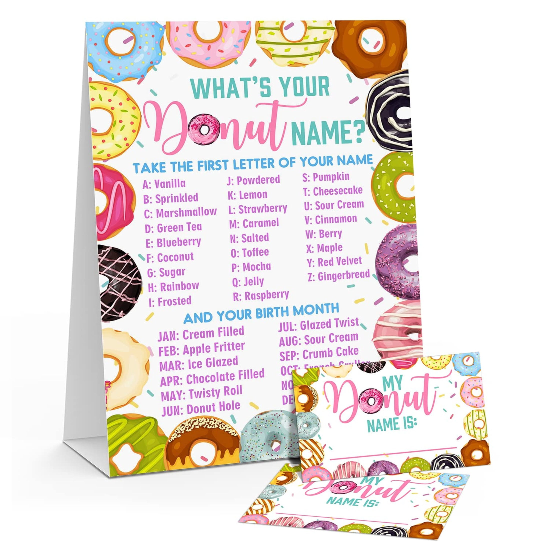 Donut Name Party Game Set - Fun Birthday Activity with Game Sign and 30 ...