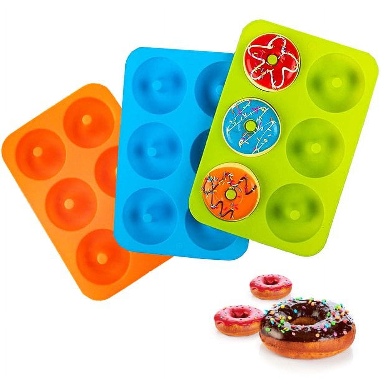 Donut Pan, 3PCS Non-Stick Silicone Donut Mold for 6 Full-Size Donuts ...