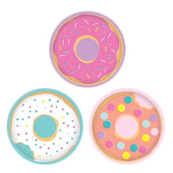 Donut-Themed Birthday Paper Decorations: Assorted 7" Round Plates, 8ct ...