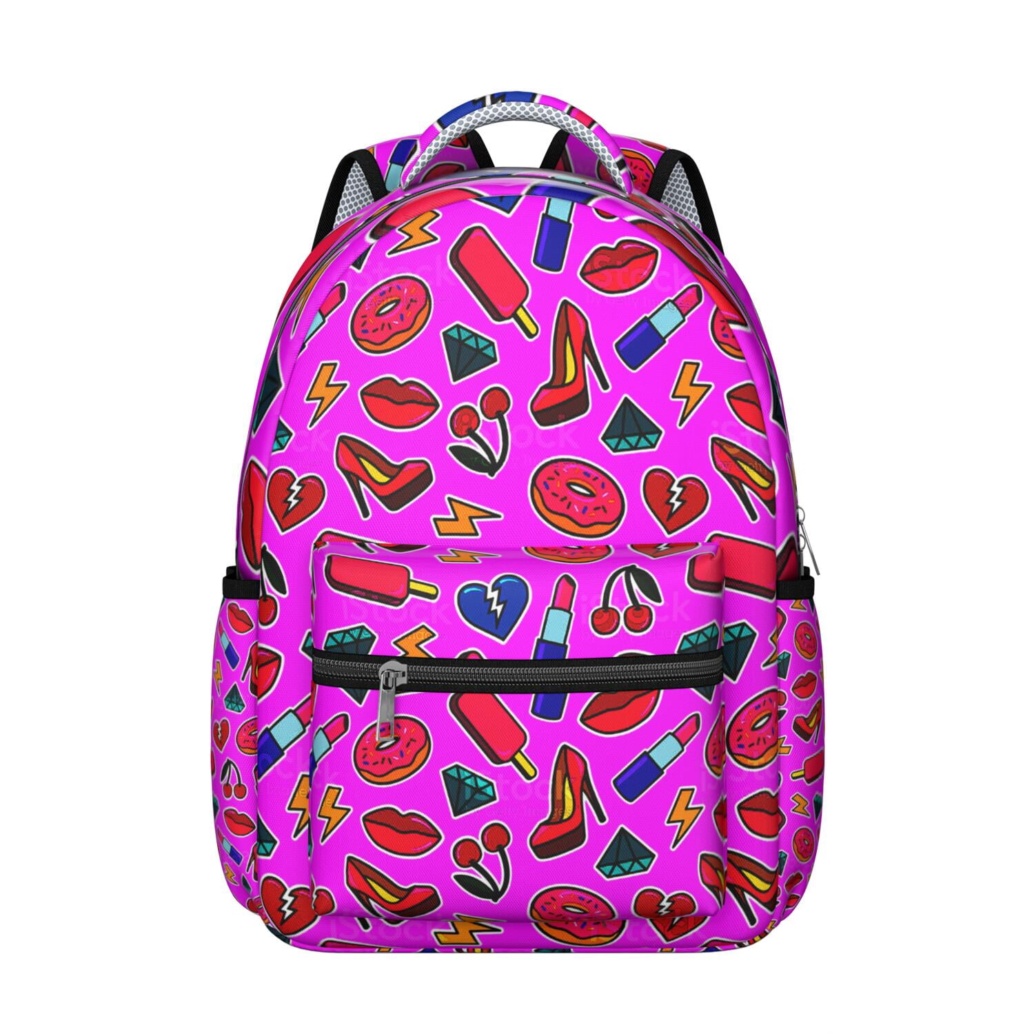 Donut Pattern Backpack for School, Cute Dessert Themed Bookbag with ...