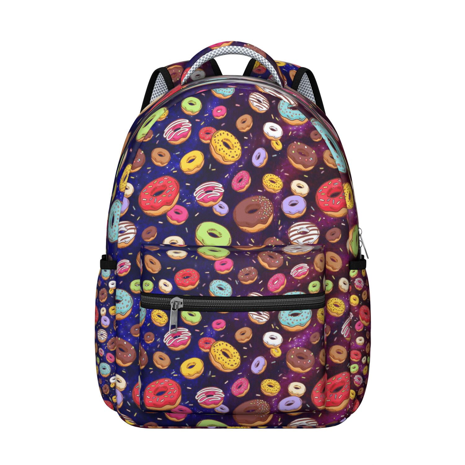 Donut Pattern Backpack for School, Cute Dessert Themed Bookbag with ...