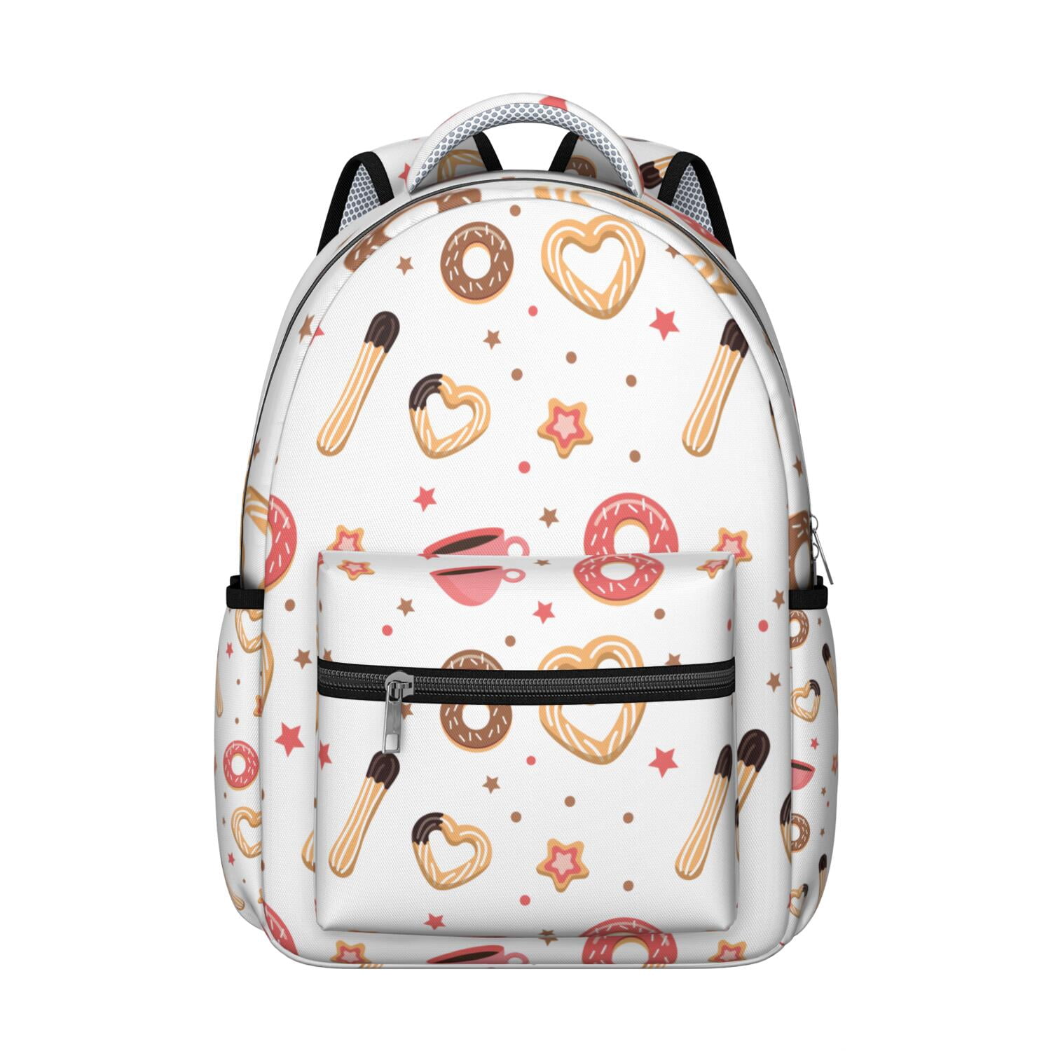 Donut Pattern Backpack for School, Cute Dessert Themed Bookbag with ...