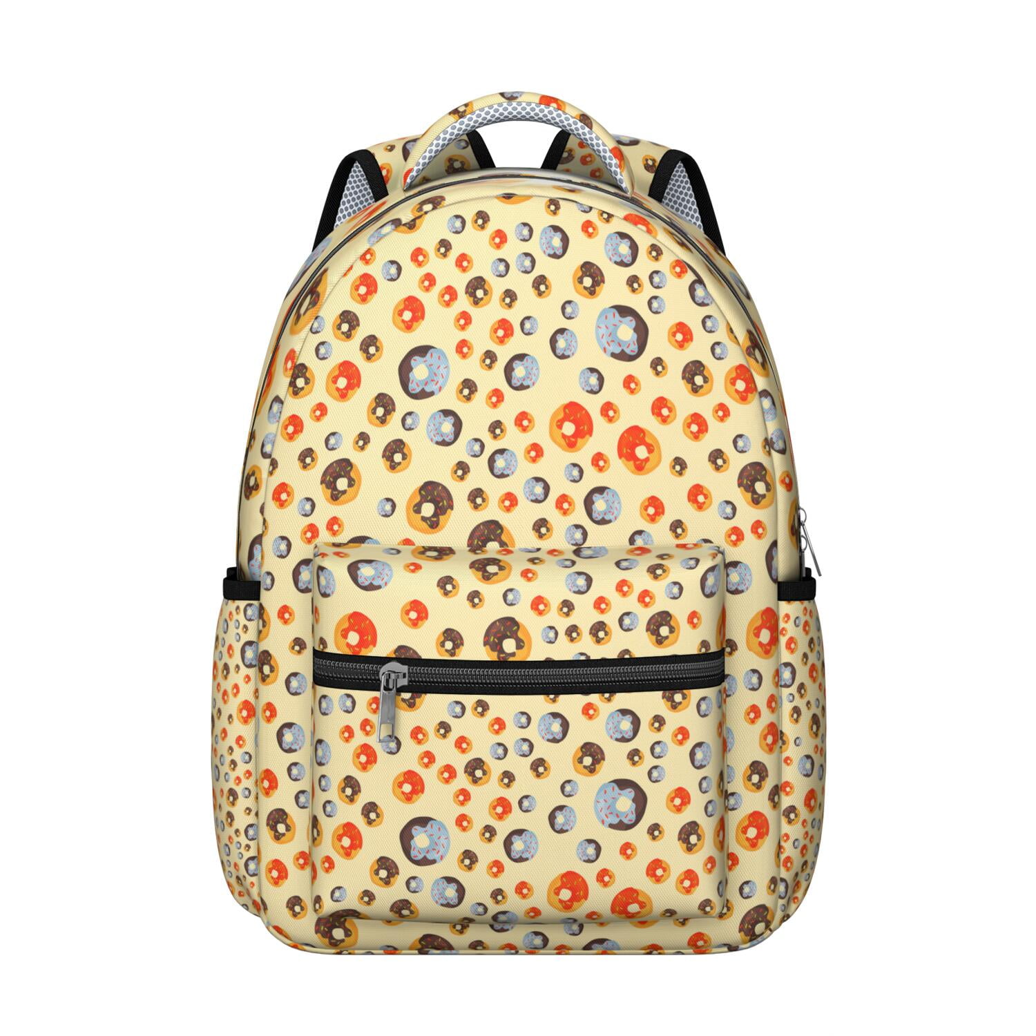 Donut Pattern Backpack for School, Cute Dessert Themed Bookbag with ...