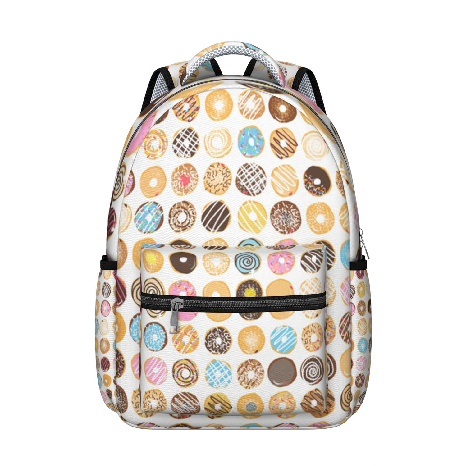 Donut Pattern Backpack for School, Cute Dessert Themed Bookbag with ...