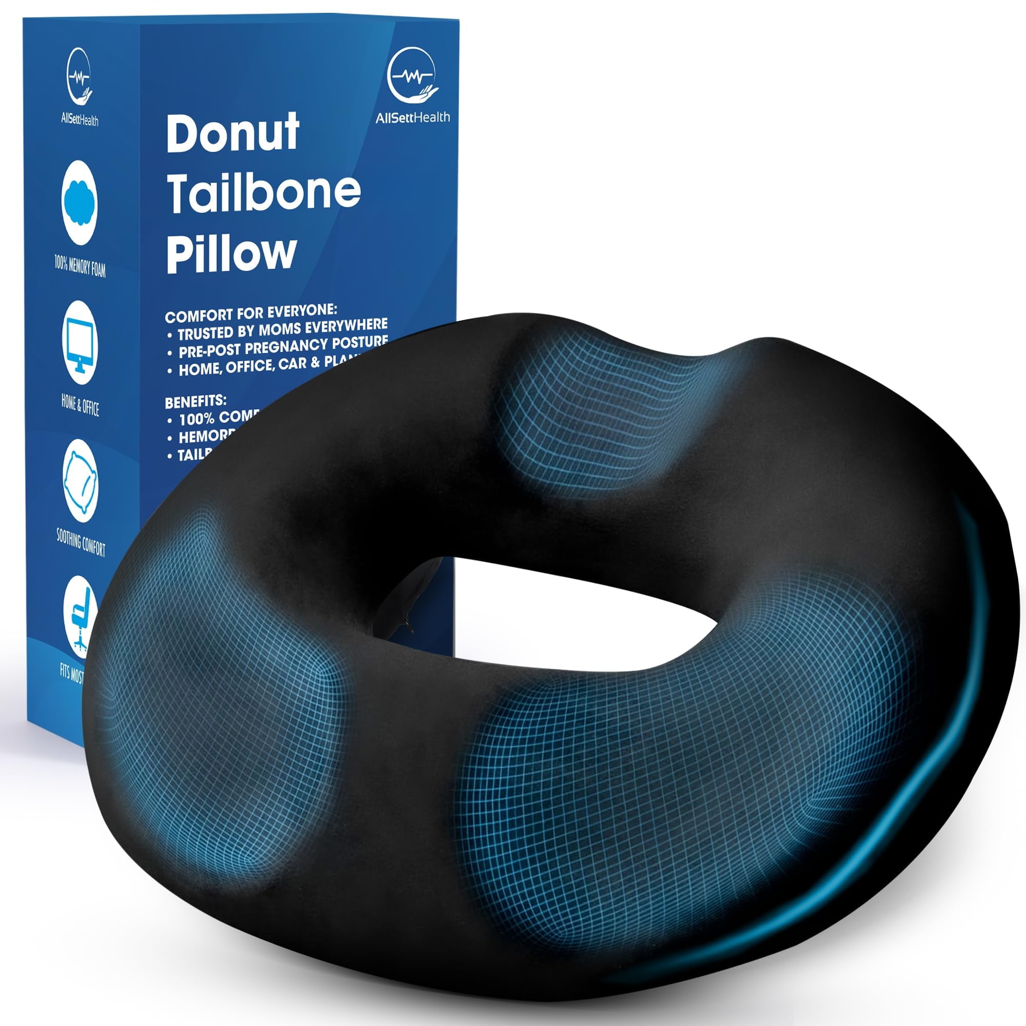 Donut Pillow for Tailbone Pain Relief with Non-Slip Washable Cover ...