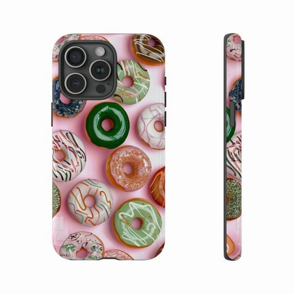 Donut Pink Green Dessert Art iPhone Case Sweet Pastry Illustration for ...