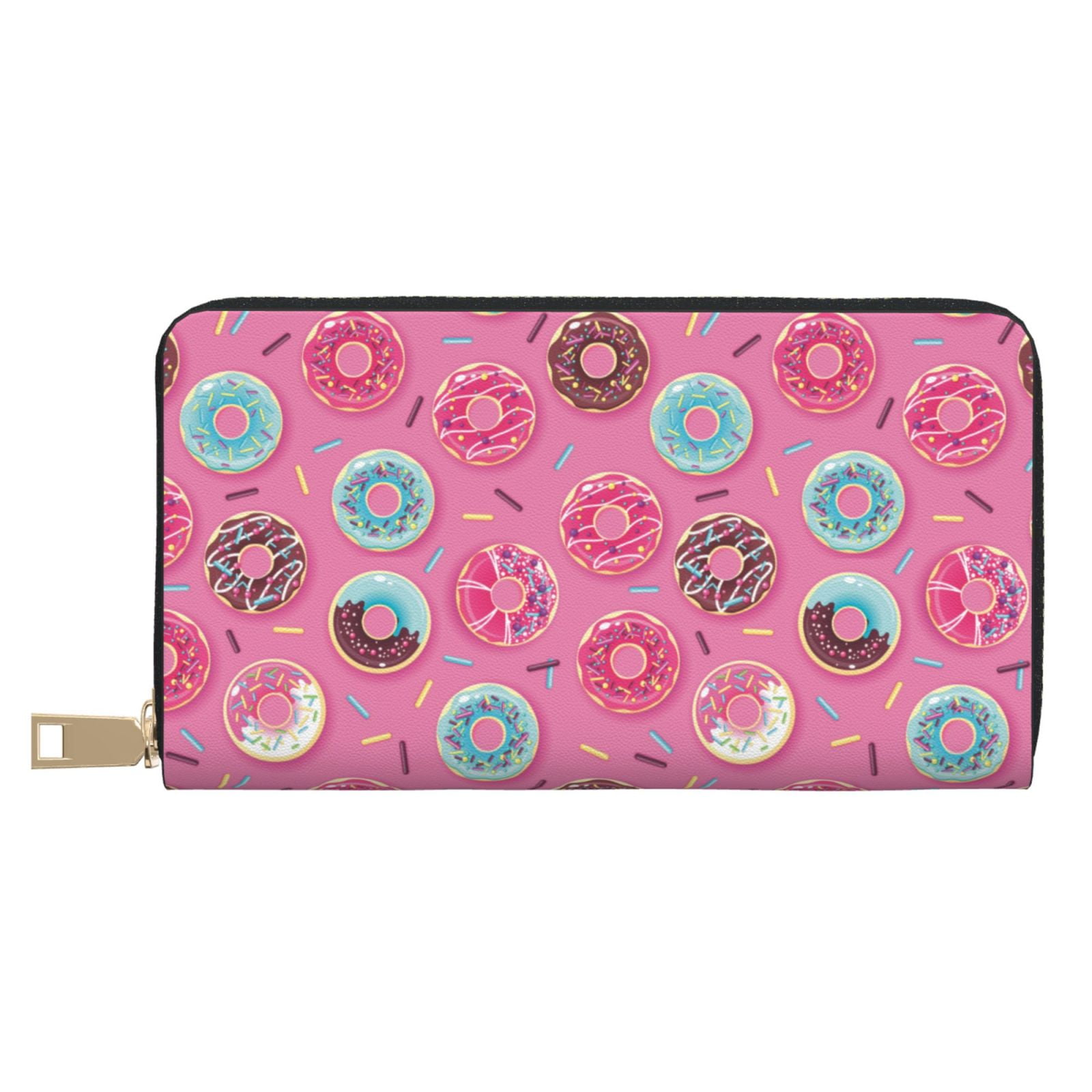 Donut Pink Print Wallet Women, Leather Bifold Multi Card Wallet, Women ...