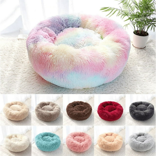 Small Washable Donut Plush Pet Bed for Dogs & Cats, Soft Warm Calming ...