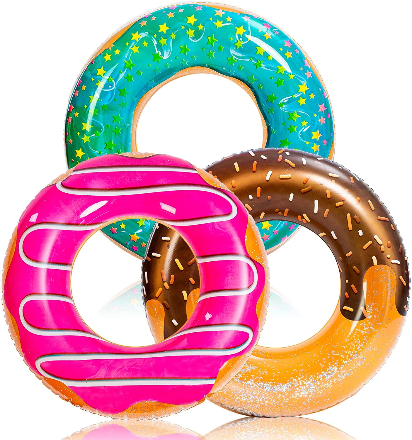 Donut Pool Float with Glitters 32.5” (3 Pack), Funny Tube Toys for ...