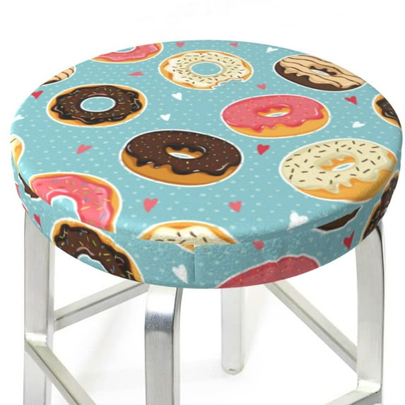 Donut Print Blue Polka Dots Bar Stool Covers - Stretch Round Seat ...