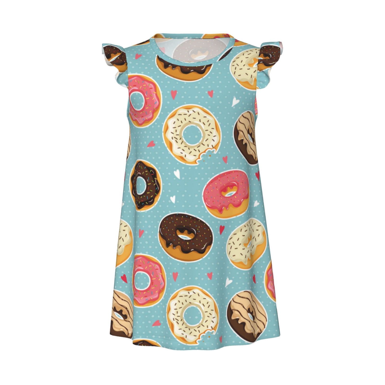 Donut Print Blue Polka Dots Girls Nightgowns, Short Sleeves Princess ...