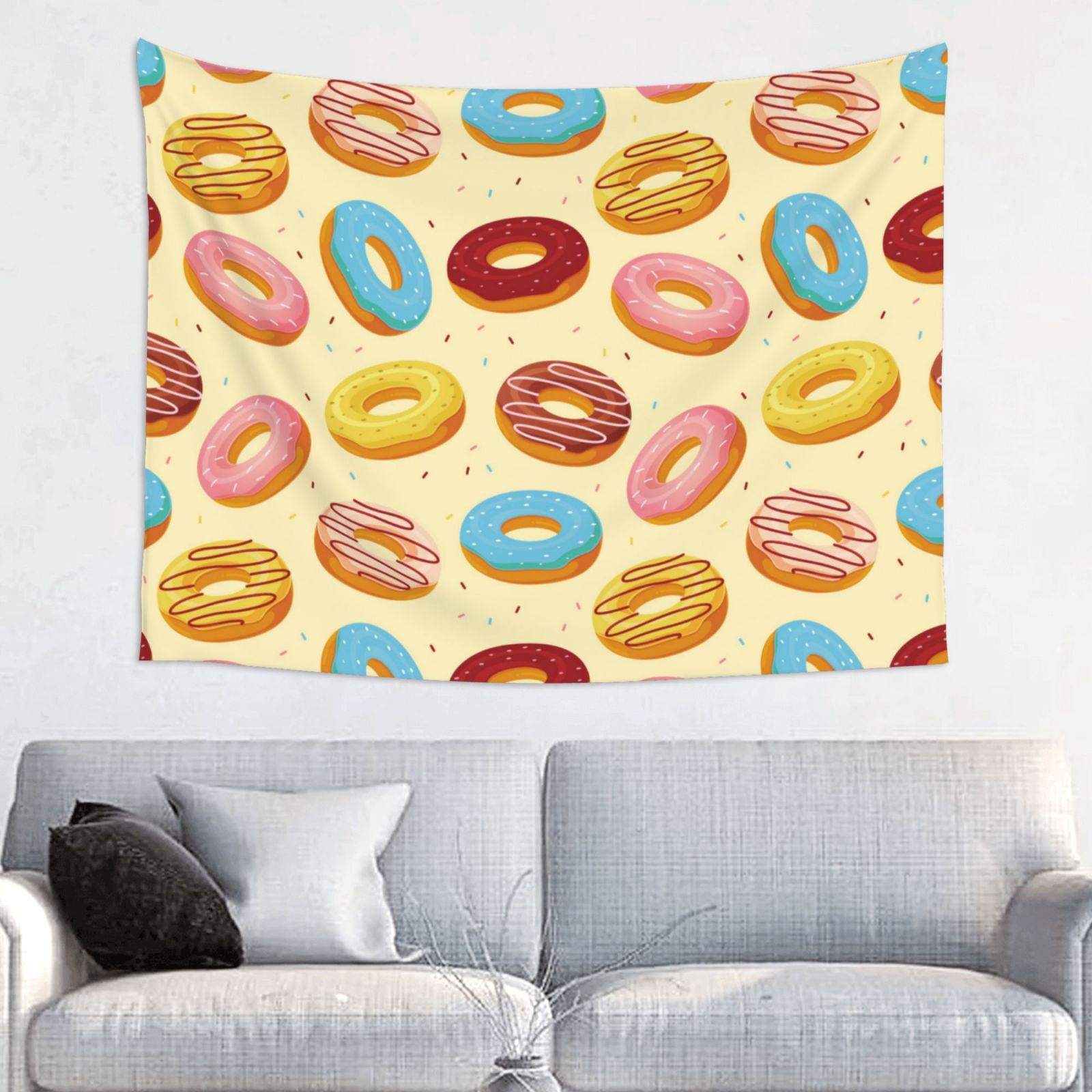 Donut Print Light Yellow Tapestry, Wall Tapestry Tapestry Wall Hanging ...