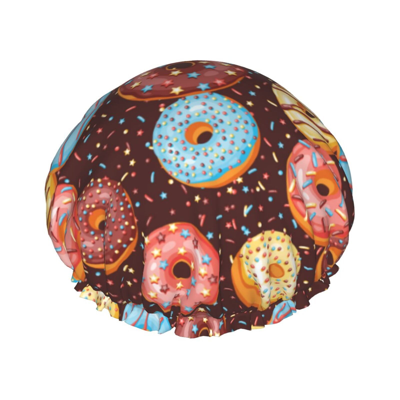 Donut Print No.9038 Shower Cap, Reusable Bath Hair Hat for all Hair ...