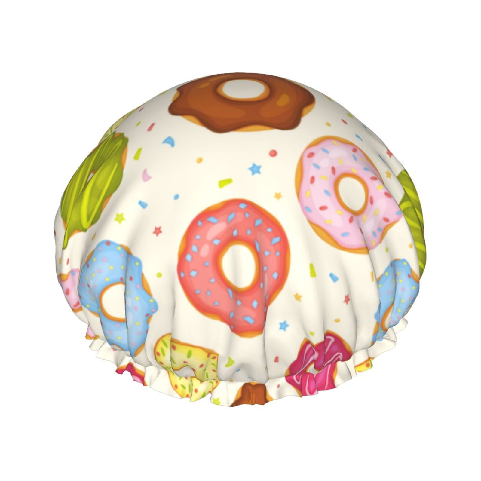 Donut Print No.9049 Shower Cap, Double Layers Shower Cap Rreusable ...
