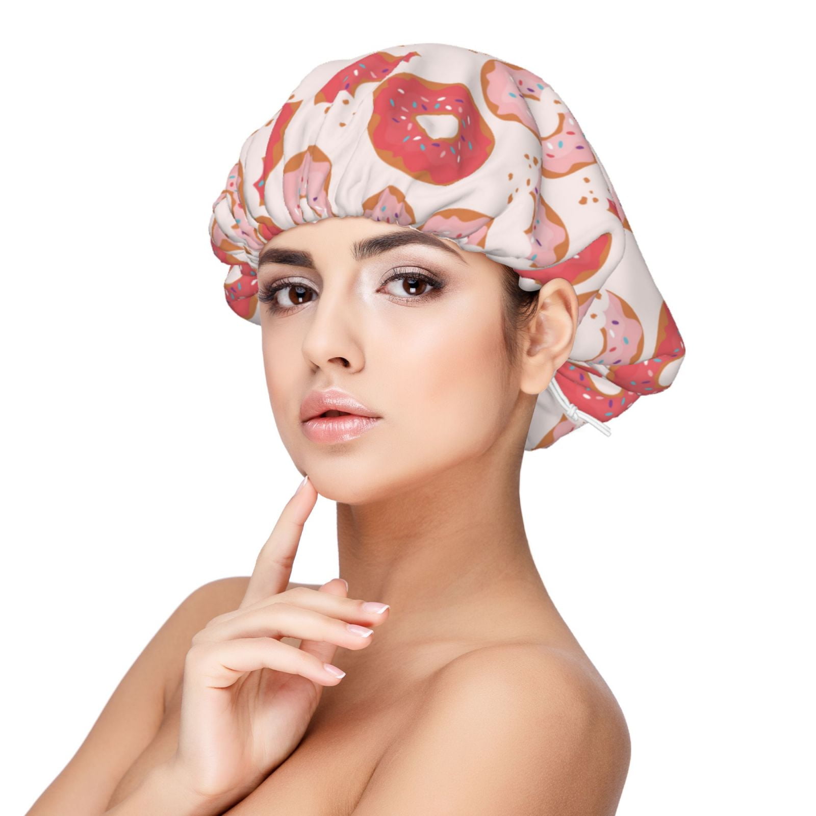 Donut Print Pink Silk Bonnet for Sleeping Women Men, Adjustable Elastic ...