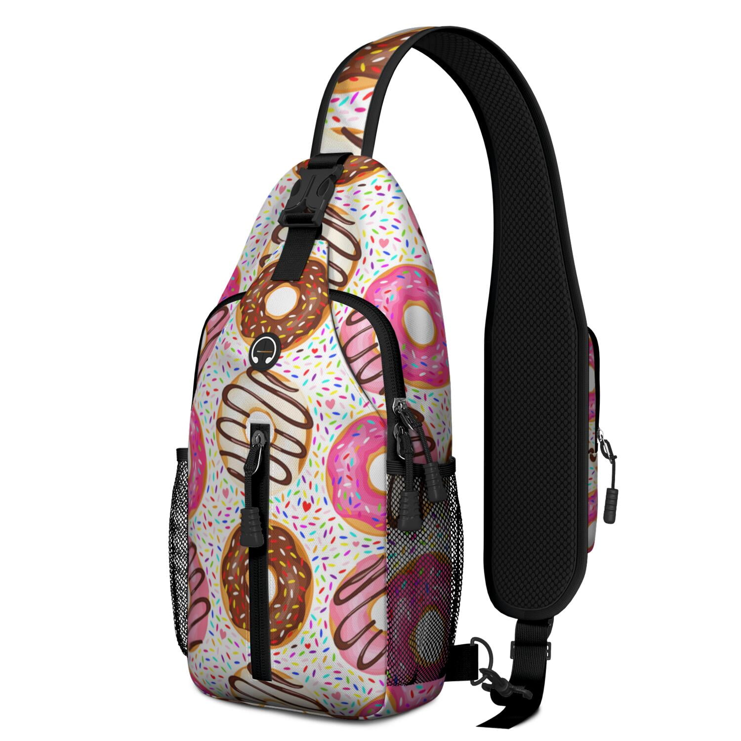 Donut Print Sling Backpack, Colorful Dessert Crossbody Daypack with ...