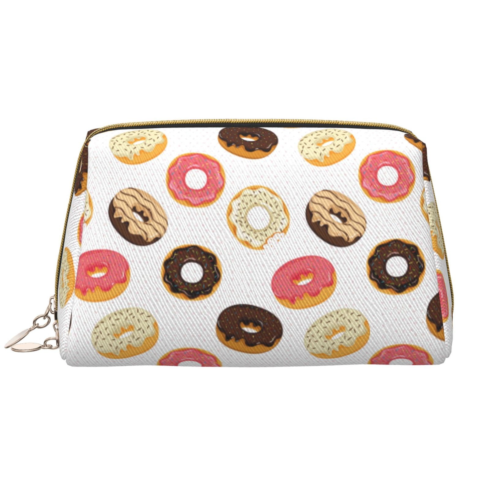 Donut Print White Polka Dots Makeup Bag, Large Capacity Cosmetic Bag ...