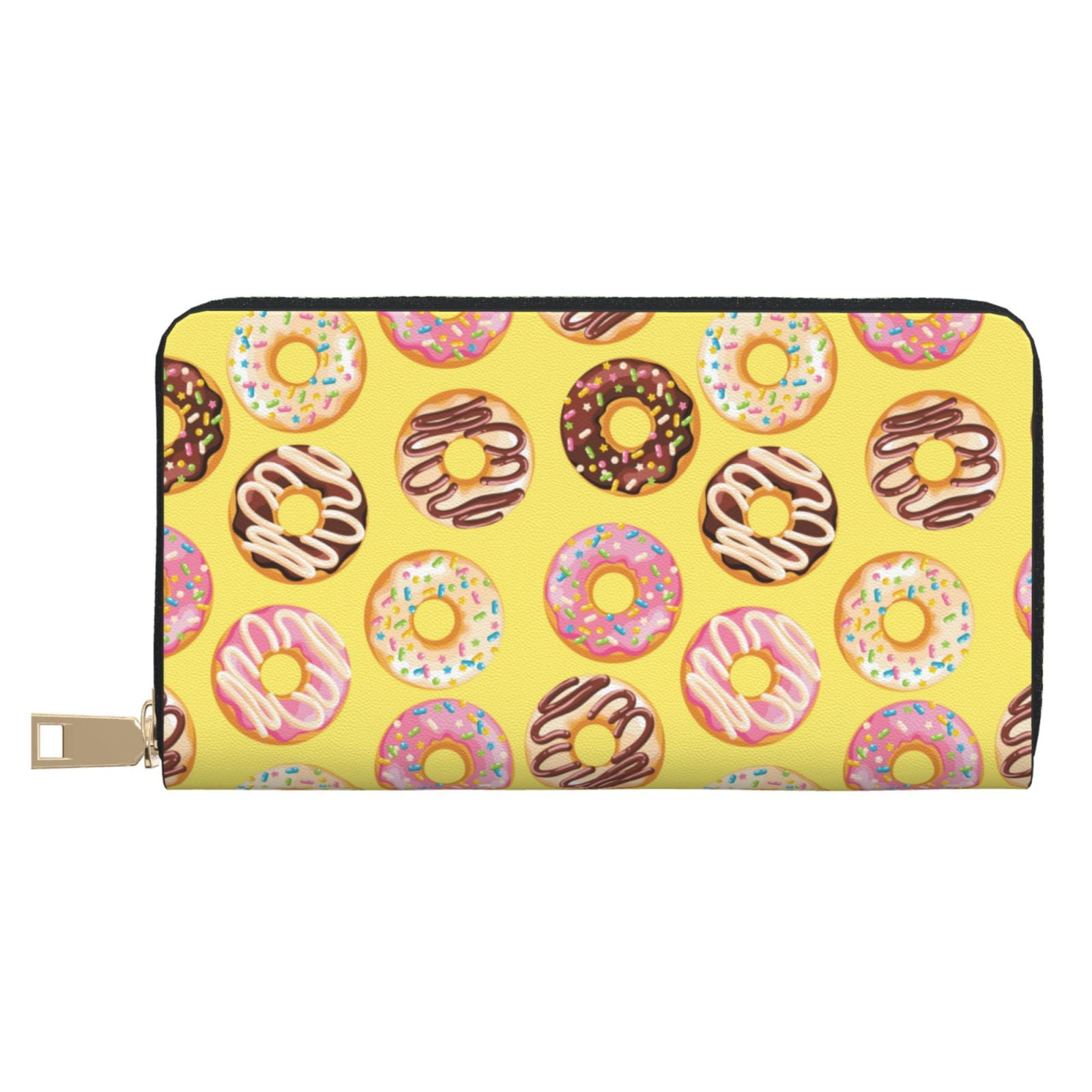 Donut Print Yellow Wallet Women, Leather Bifold Multi Card Wallet ...