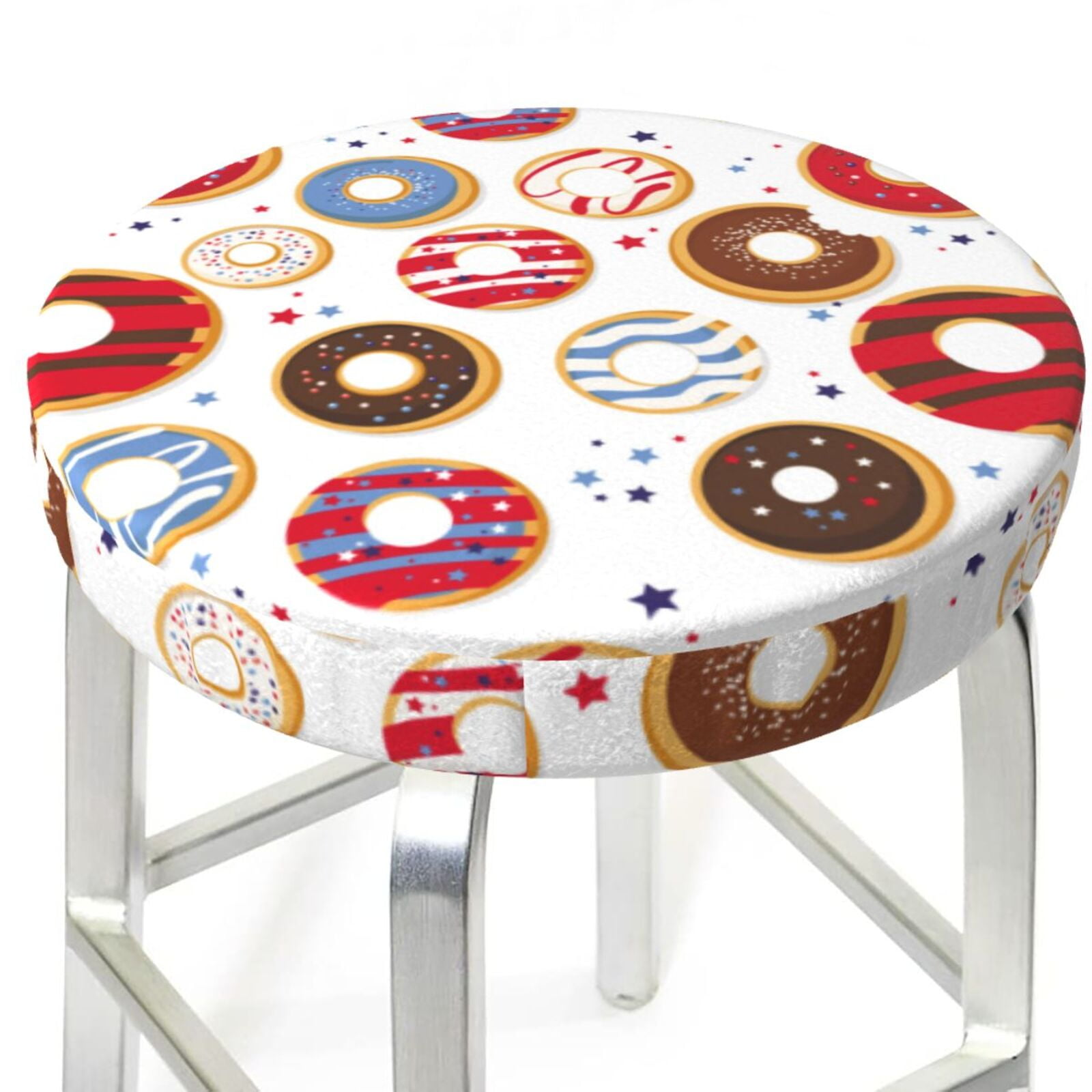 Donut Print with Stars Bar Stool Covers - Stretch Round Seat Covers ...