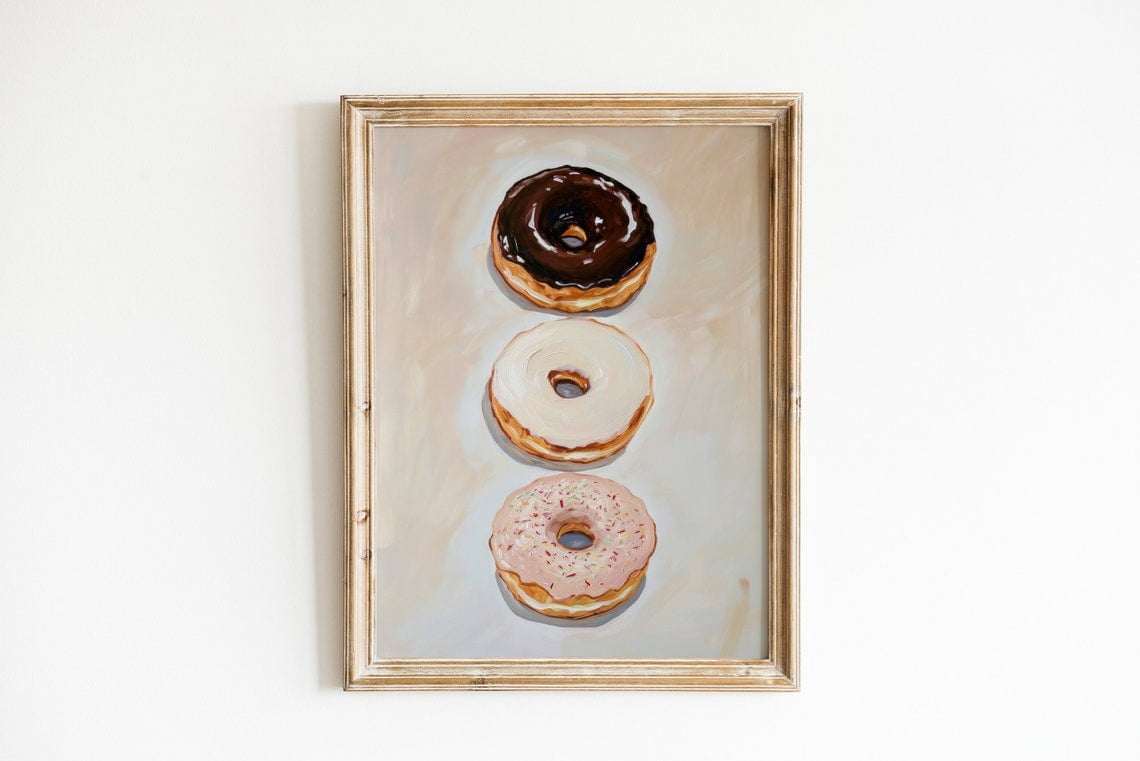 Donut Retro Food Illustration Coffee Nook Kitchen Wall Decor, Stretched ...
