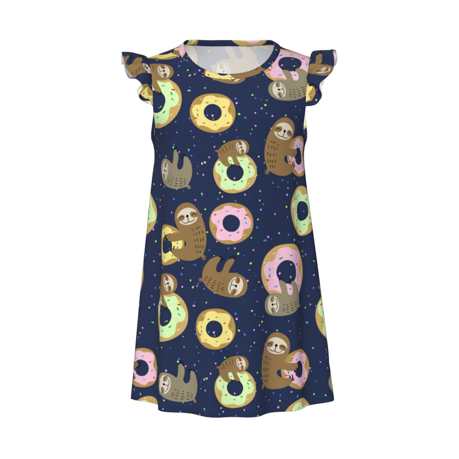 Donut Sloth Print Girls Nightgowns, Pajamas for Girls, Soft Flutter ...