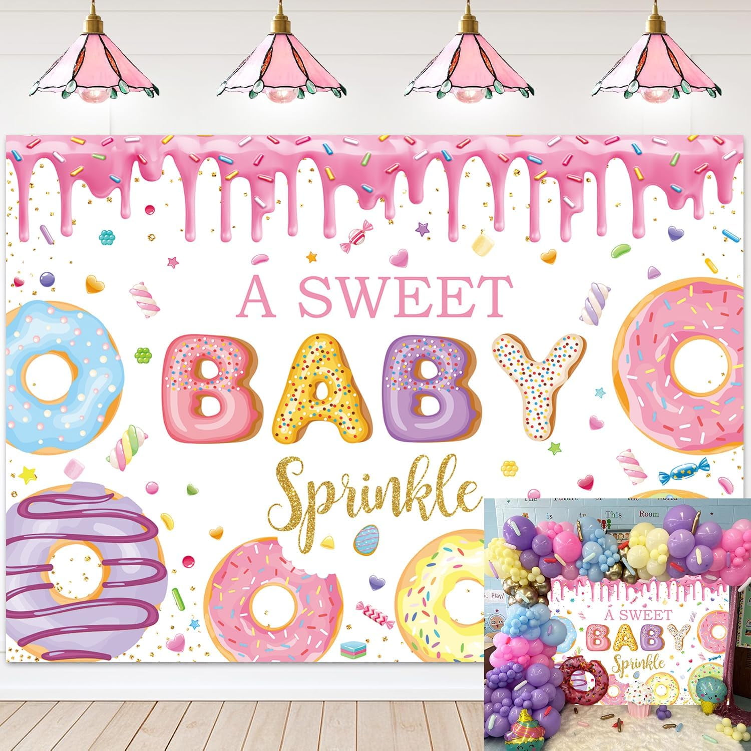 Donut Sprinkle Baby Shower Backdrop for Girl A Sweet Baby Sprinkle ...