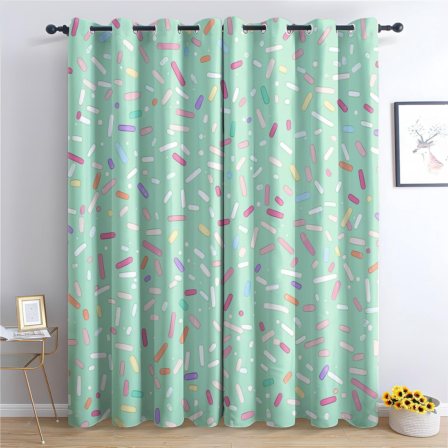Donut Sprinkle Blackout Curtains, Colorful Candy Window Curtains ...