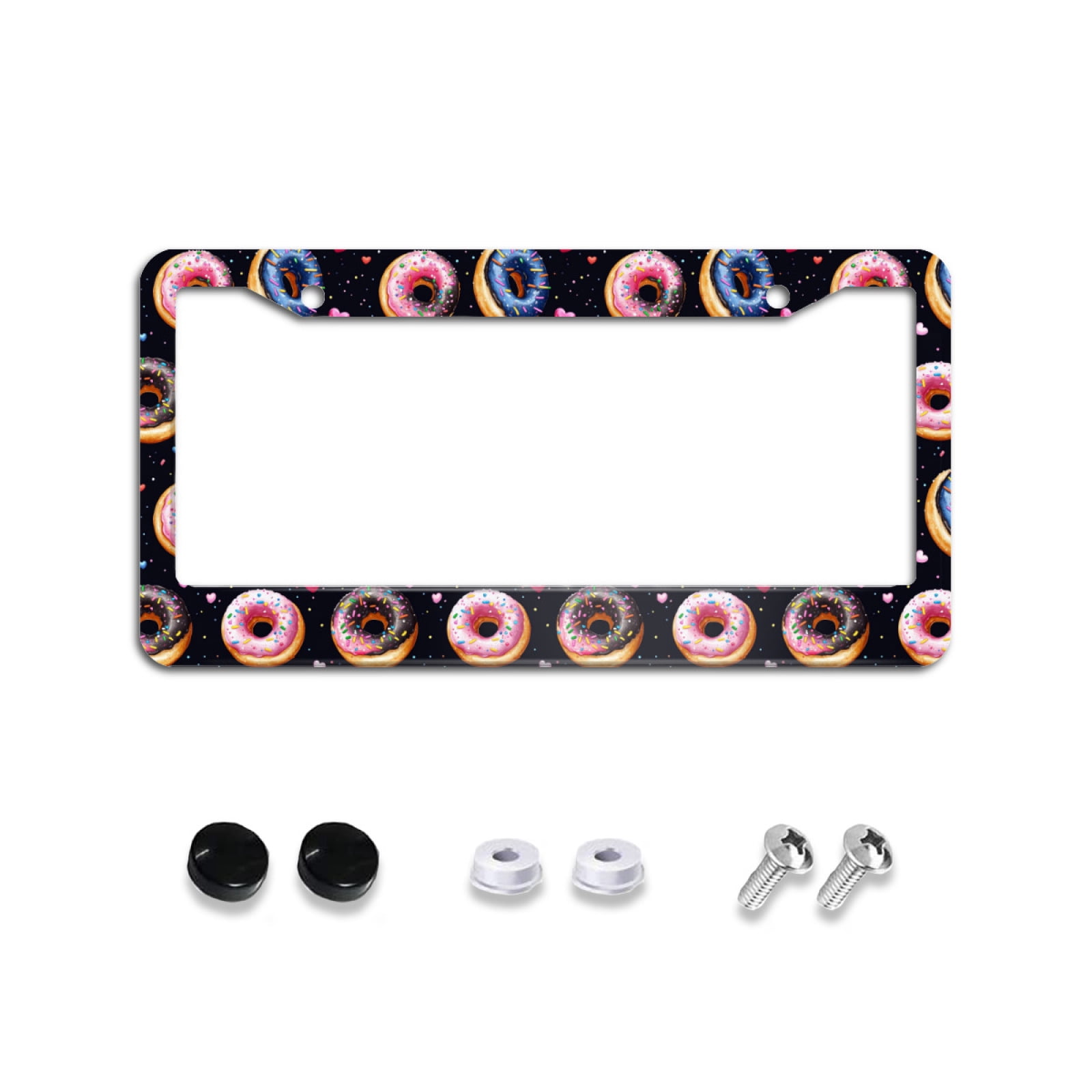 Donut Sprinkles and Hearts on Black License Plate Frames for Women Men ...