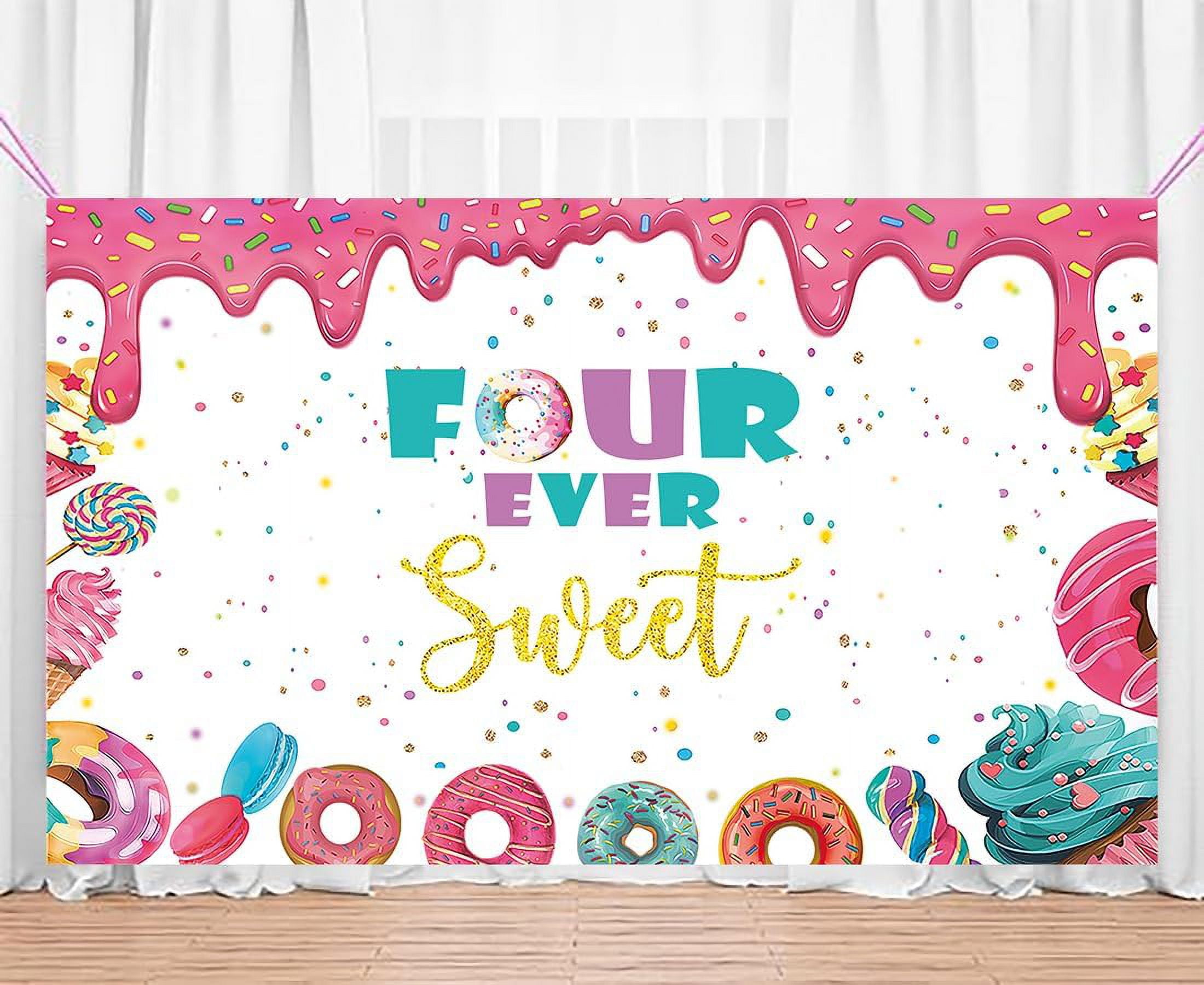 Donut Sweet 4th Birthday Party Decoration for Girls Donut Sweet Four ...