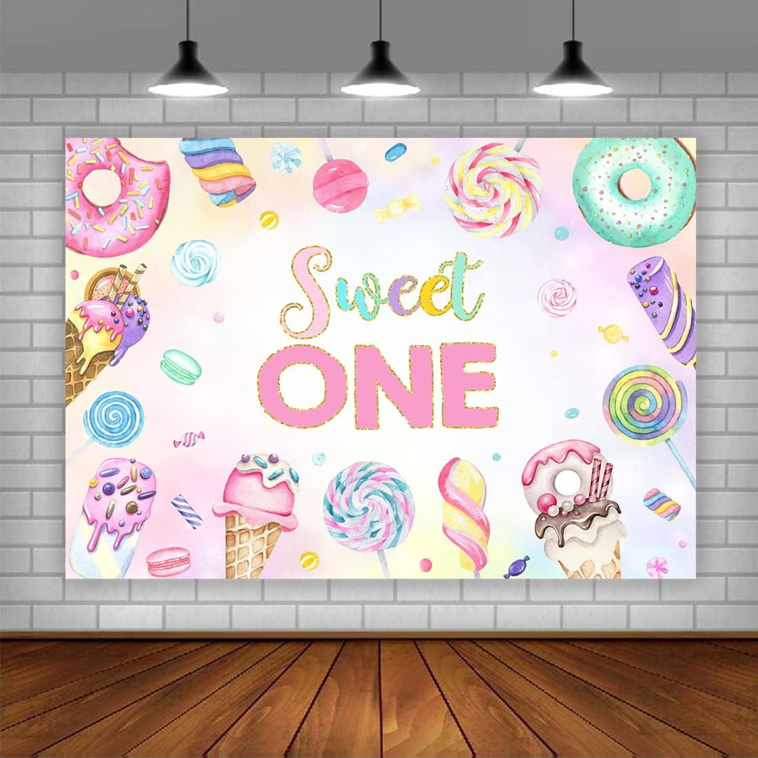Donut Sweet One Backdrop for Birthday Party Girls Pink Sweet Candy ...