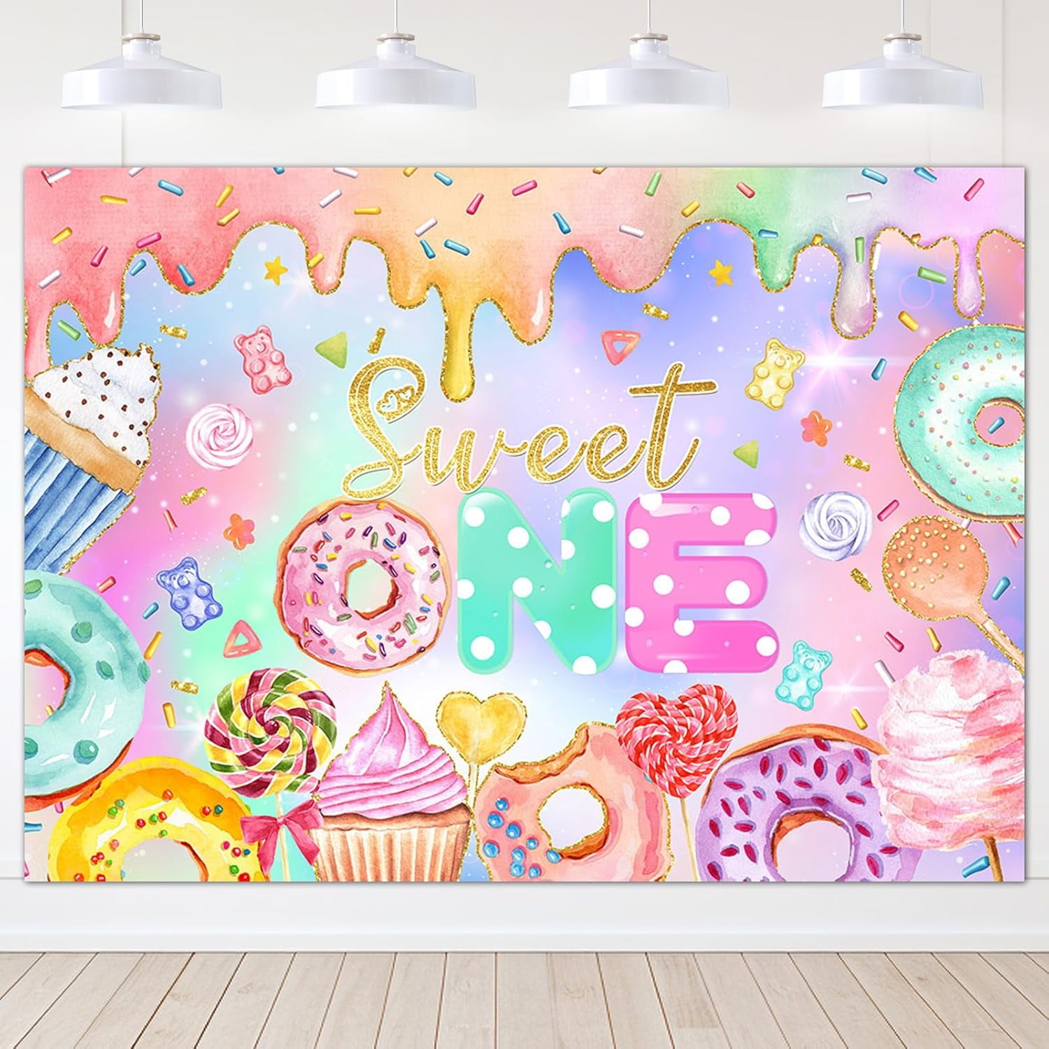 Donut Sweet One Birthday Backdrop Girls Sweet Candy First Birthday ...