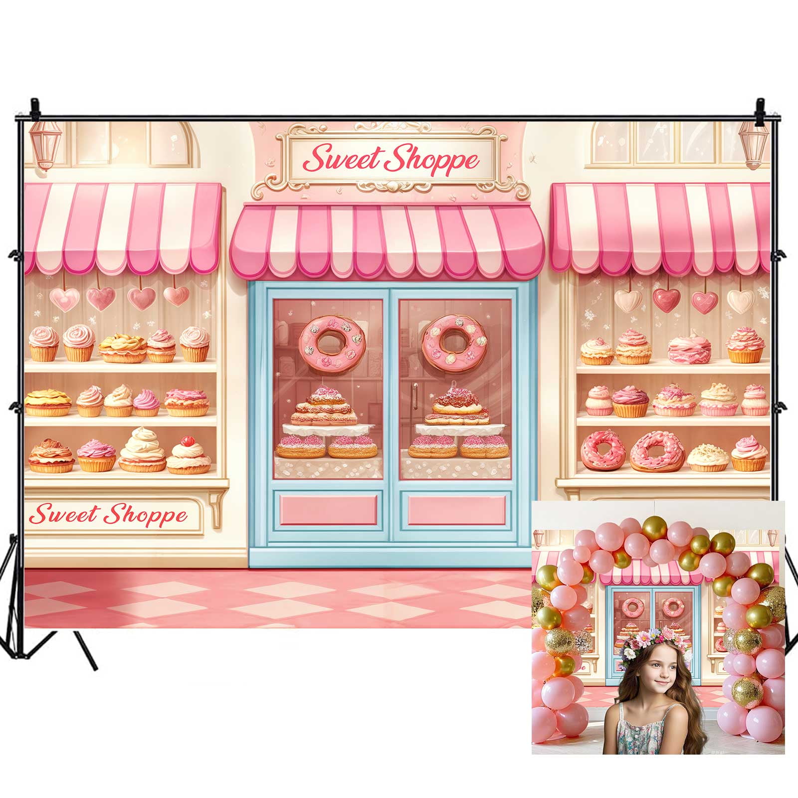 Donut Sweet Shop Backdrops for Photoshoot, Pink Bakery Girls Tea ...