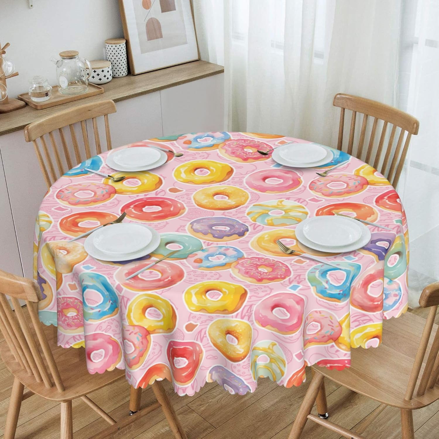 Donut Tablecloth, Round Donut Table Cloth Decor 60 Inch, Circle Donut ...