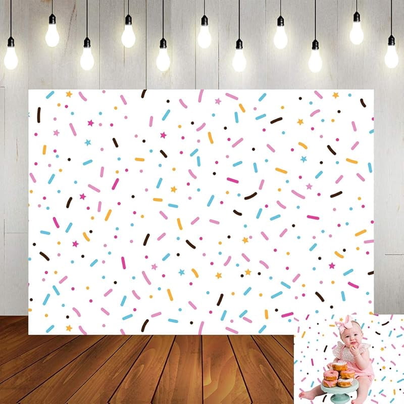 Donut Theme Birthday Party Backdrop Donut Grow Up Bright Confetti ...
