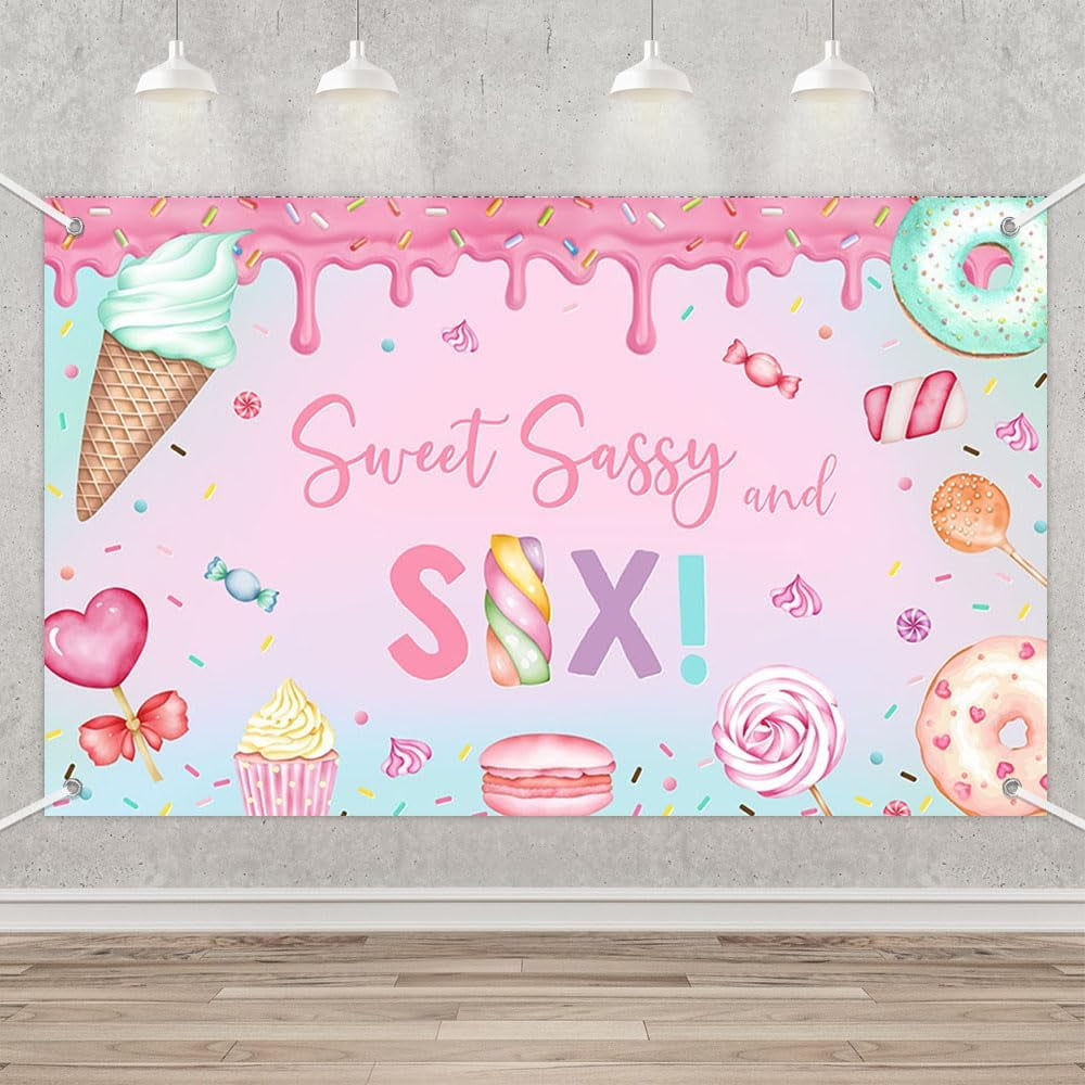 MEHOFOND Sweet Sassy and Six Donut Birthday Party Banner, Pink, 3.6 ft - Walmart.com