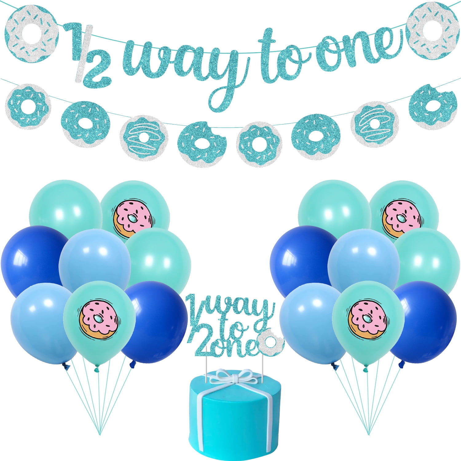 Cheereveal Donut Theme Birthday Decorations 1/2 Way To One Banner Cake ...