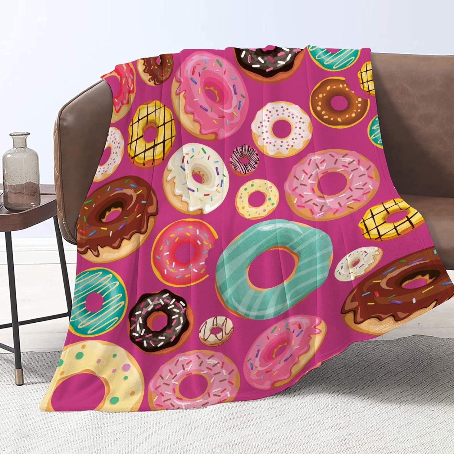 Donut Throw Blanket for Girls Pink Chocolate Donuts Blanket Food ...