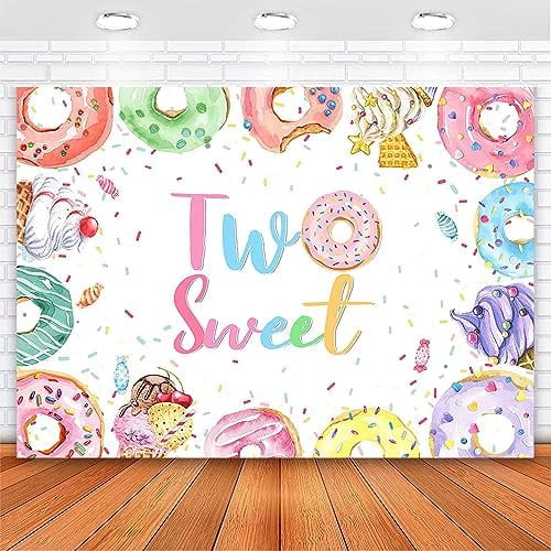 Donut Two Sweet Birthday Backdrop Girls 2nd Birthday Party Decoration ...