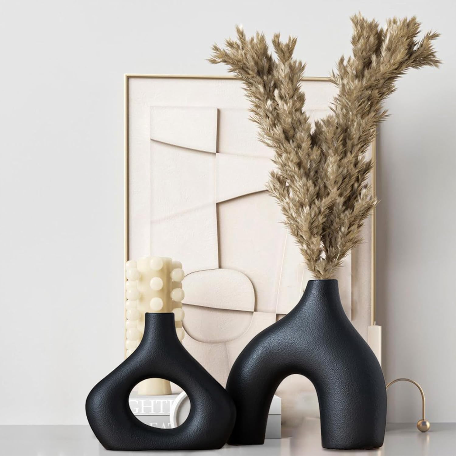 Donut Vase, Set of 2 - Minimalist Nordic, Black Ceramic Hollow Donut ...