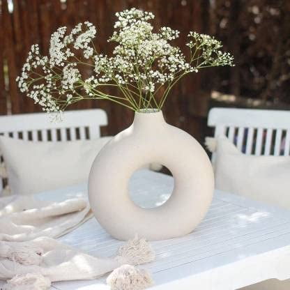 Donut White Ceramic Pot and vase Handcrafted Round Shaped - Walmart.com