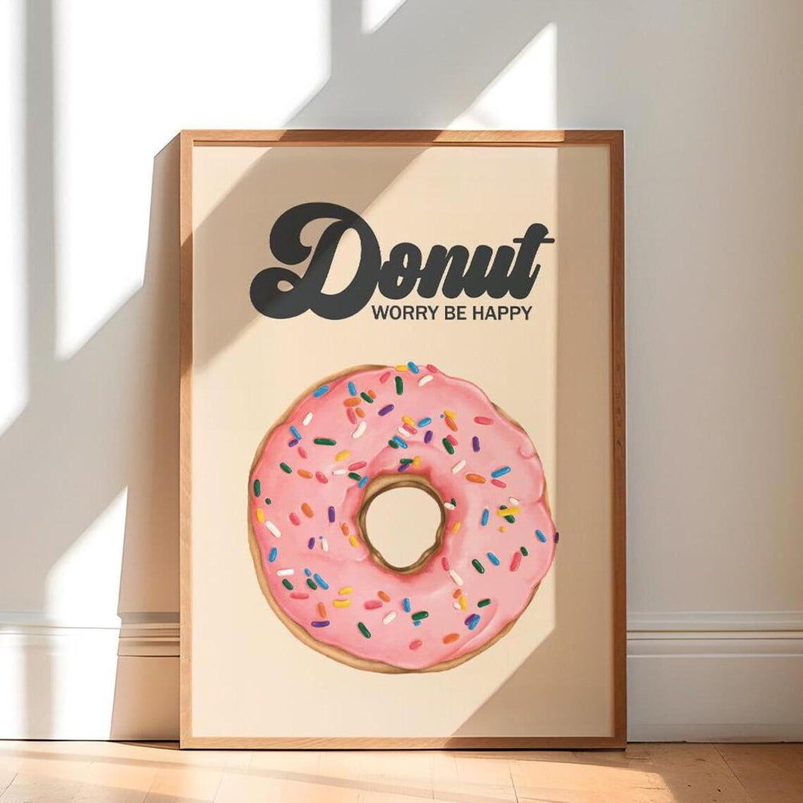 Donut Worry Wall Print, Retro Donut Poster, , Trendy Wall Art Print ...