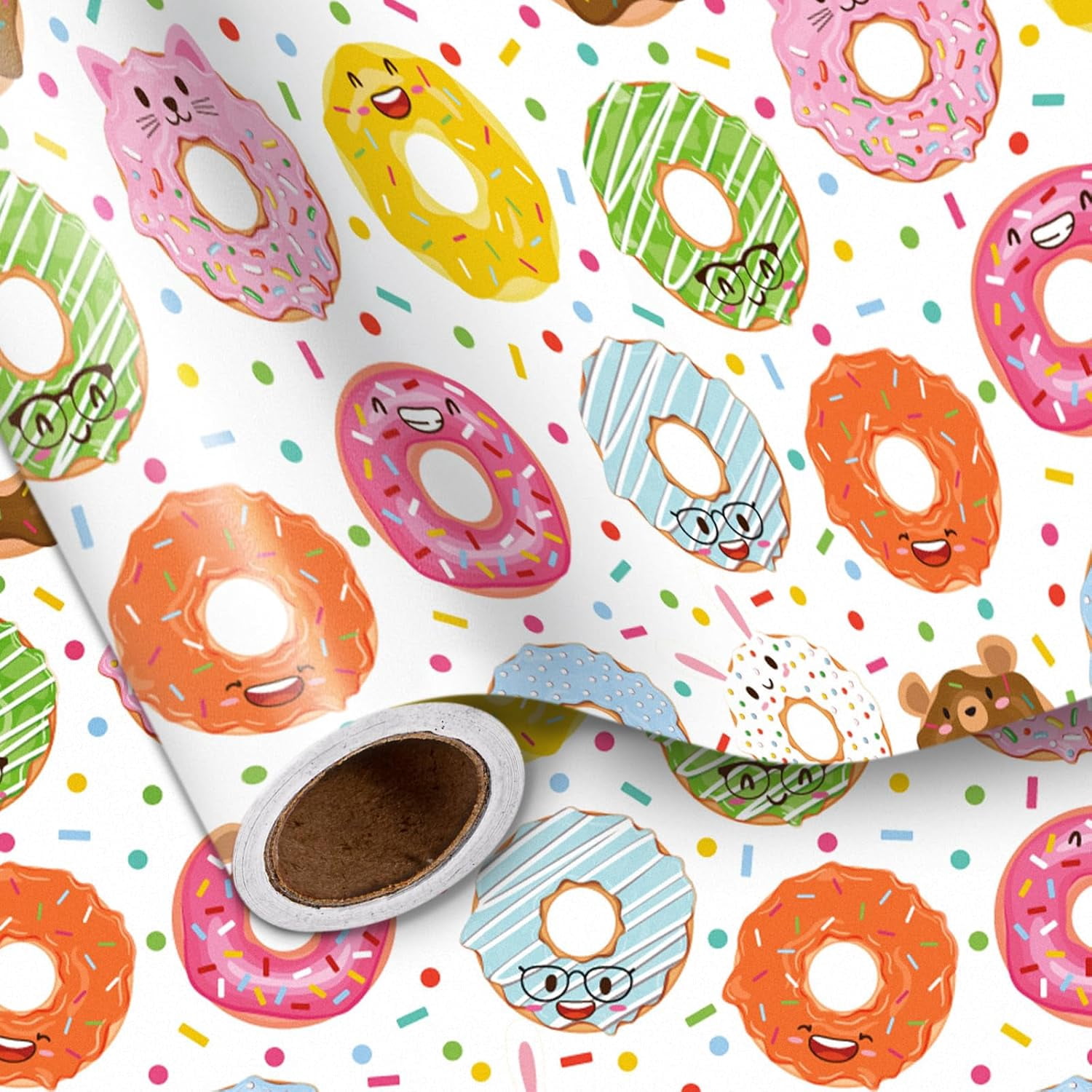 Donut Wrapping Paper Roll, Cute Expressions, Playful Colorful Donut ...