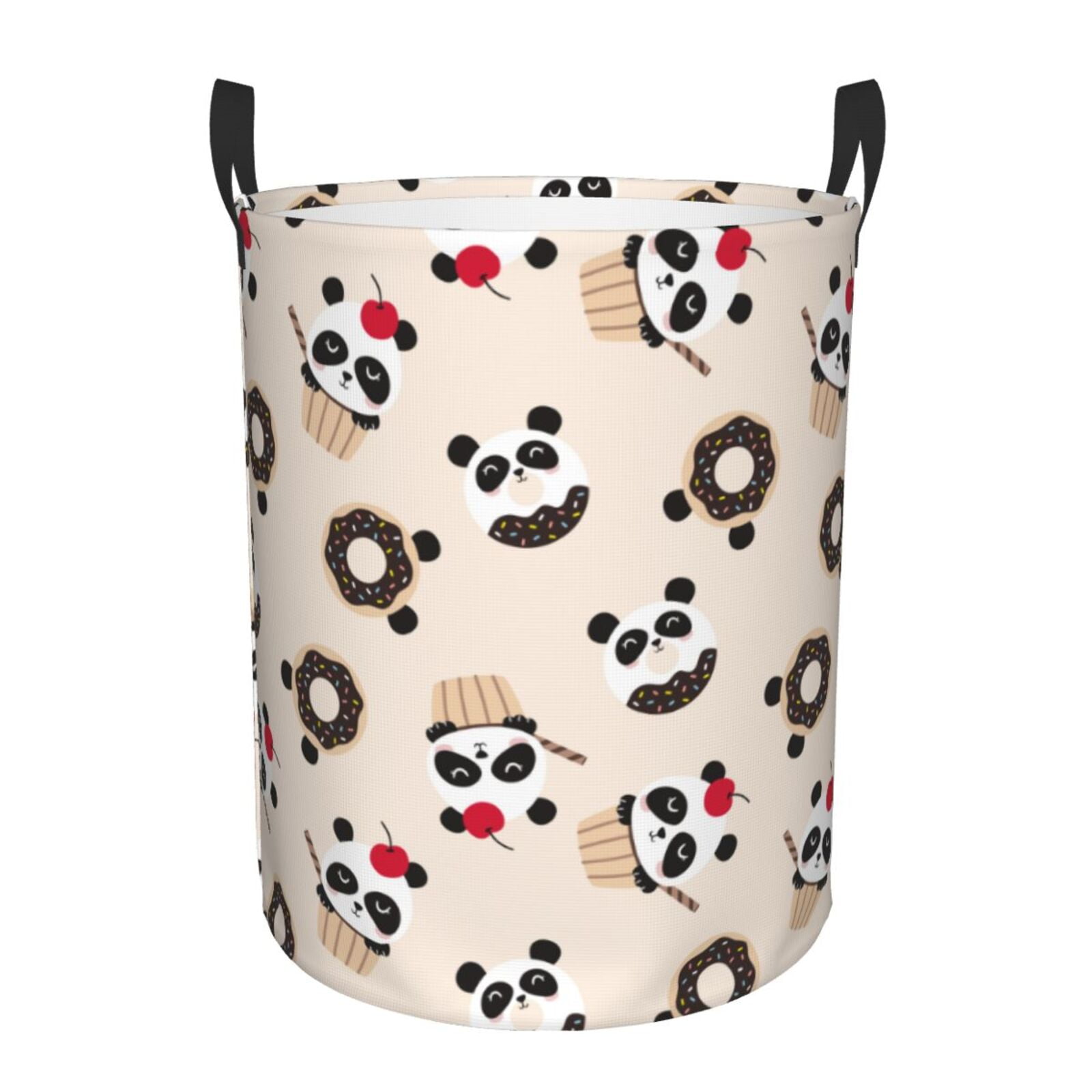 Donut panda Print Round Laundry Basket, Laundry Hamper with Handle ...