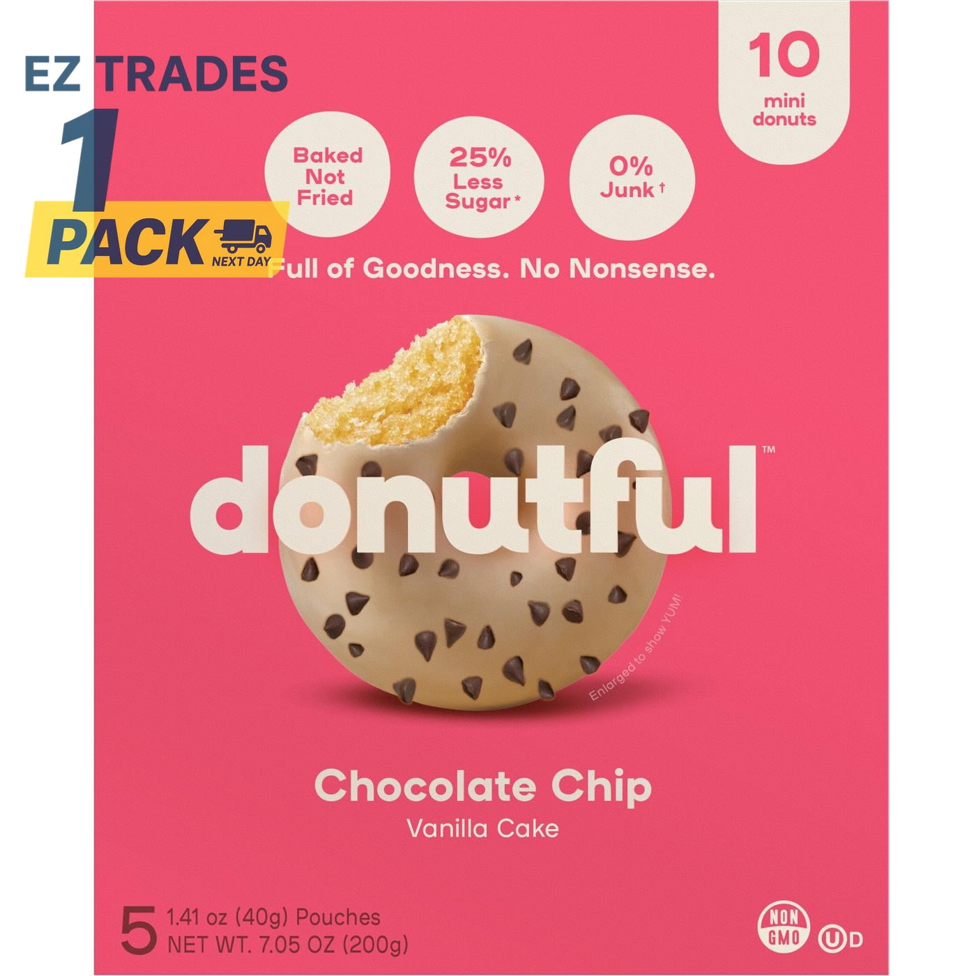Donutful Chocolate Chip Mini Donuts Pouches, 5 ct pack of 1, Chocolate ...