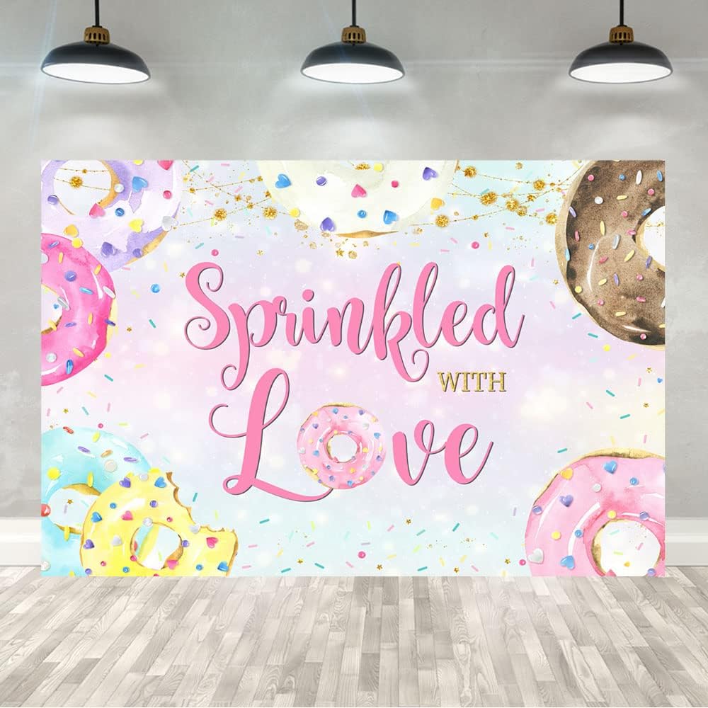 Donuts Backdrop Sprinkled with Love Glitter Pink Girls Birthday Party ...