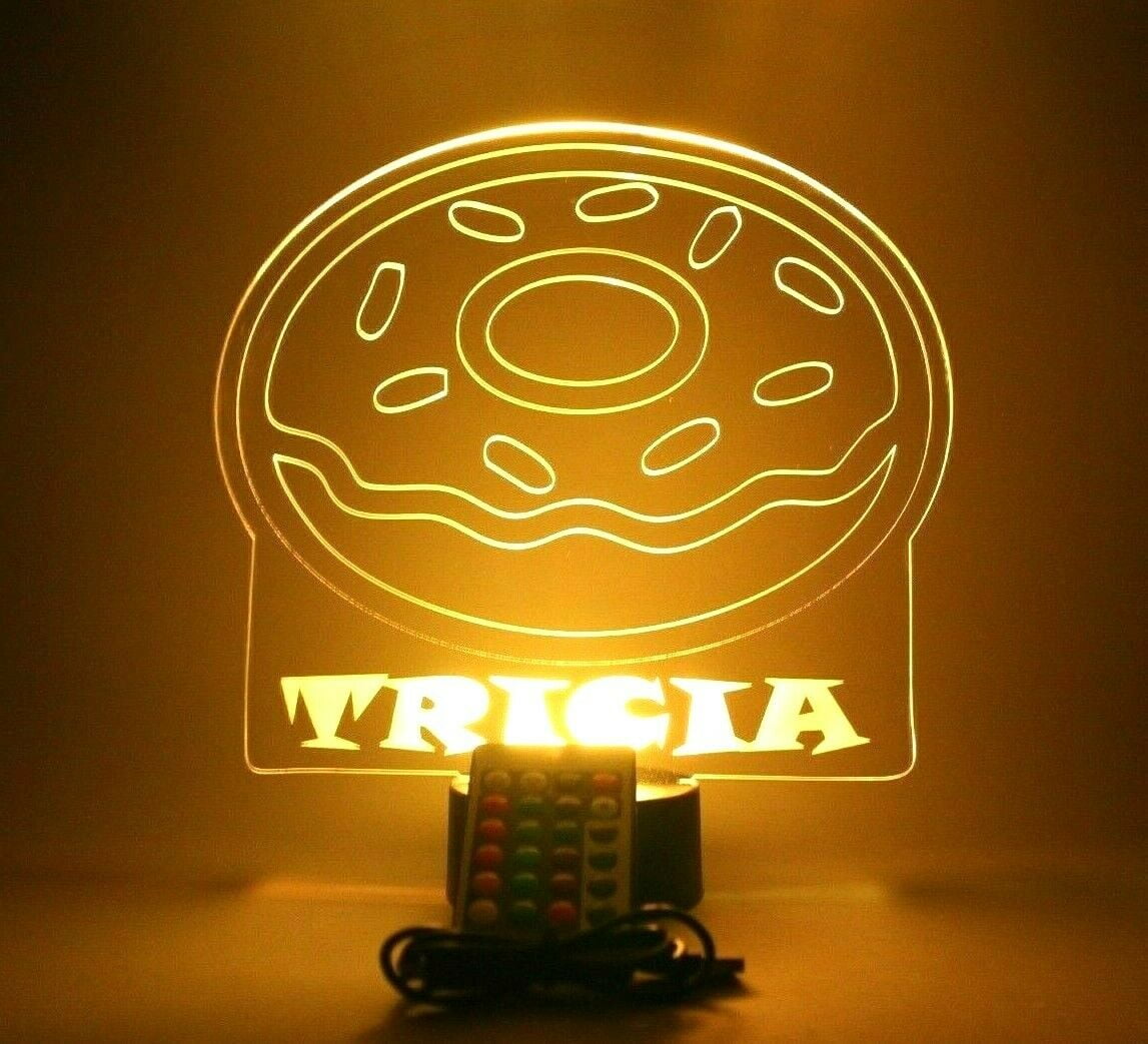 Donuts Baked Doughnut Night Light Up Lamp LED Free Engraved Custom Name ...