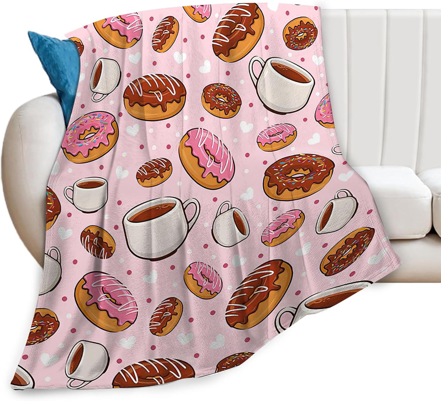Donuts Blanket Pink Donuts Gifts for Girl Women Food Dessert Throw ...