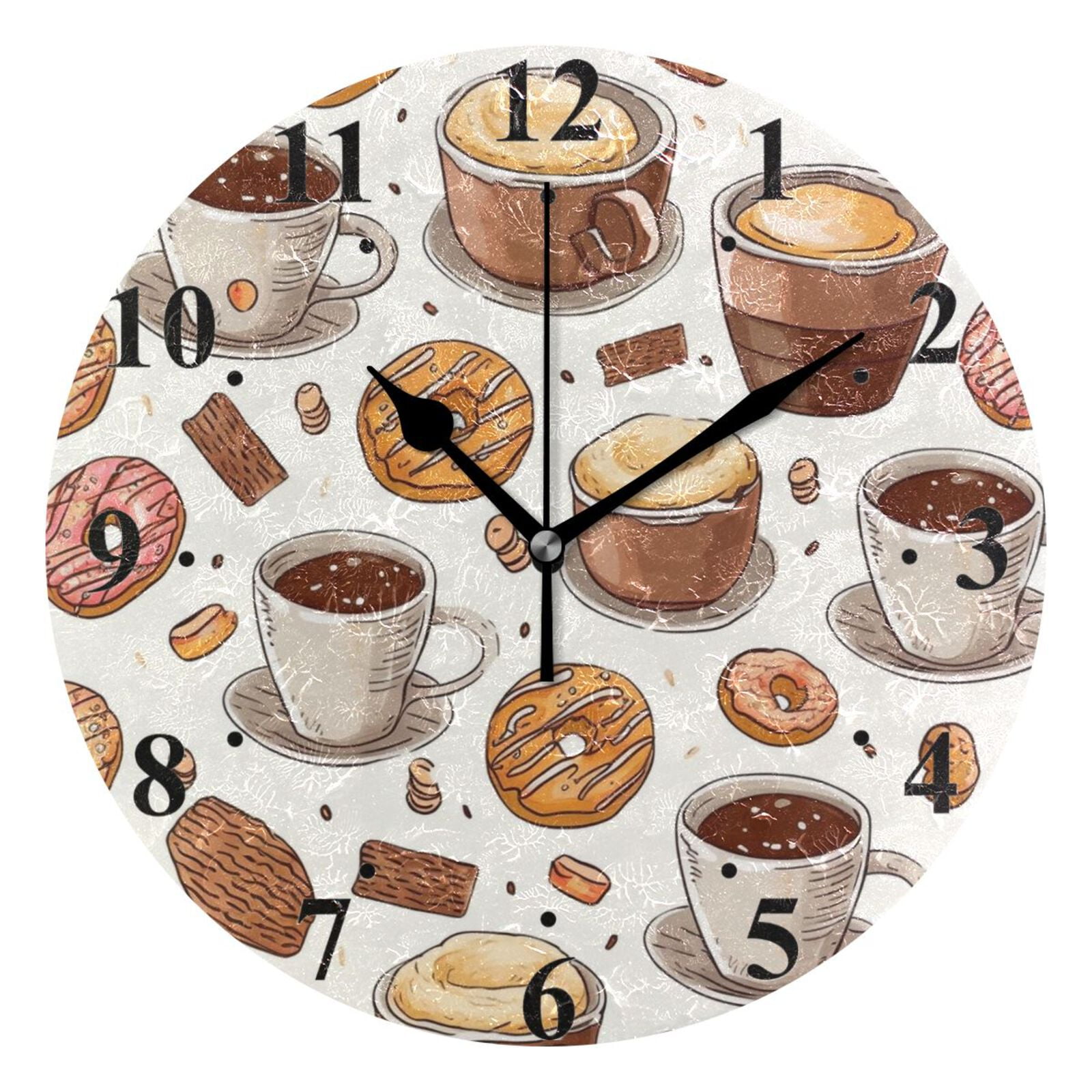Donuts Coffee Biscuits Black 10 inch Wall Clocks Non Ticking Easy to ...
